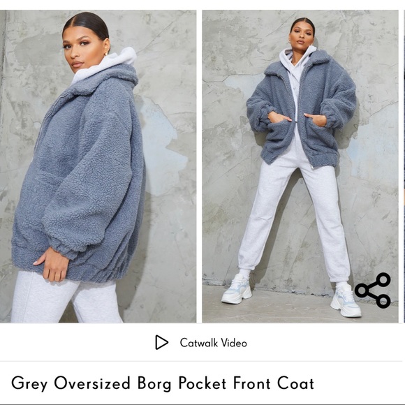 PrettyLittleThing | Jackets & Coats | Nwt Oversized Grey Plt Teddy Coat ...